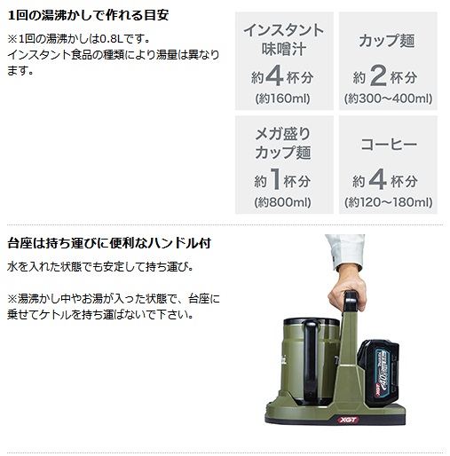 タナカ金物プロ-マキタ KT001GZ 充電式ケトル (オリーブ) 40Vmax タナカ金物プロ-マキタ KT001GZ 充電式ケトル (オリーブ) 40Vmax